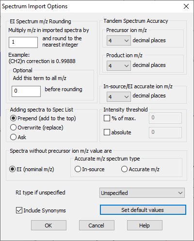 Importing mass spectra to MS Search